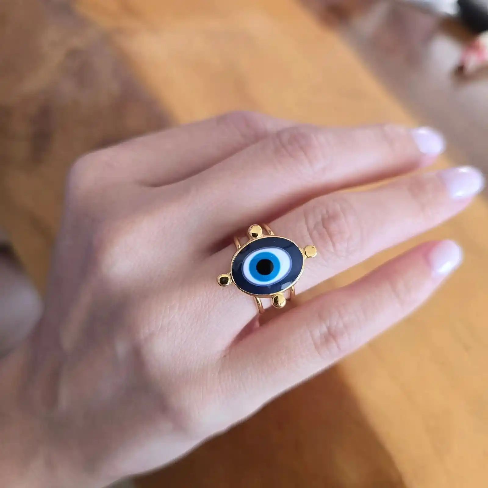 Stainless Steel Adjustable Evil Eye Ring | Momental